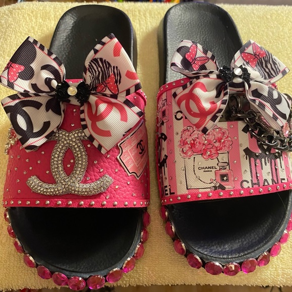Shoes | Customized Faux Leather Chanel Slides | Poshmark
